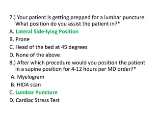 MCQ ON POSITION USED IN NURSING CARE OF PATIENTS.pptx