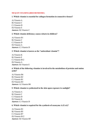 MCQ ON VITAMINS (BIOCHEMISTRY).PDF...... | PDF