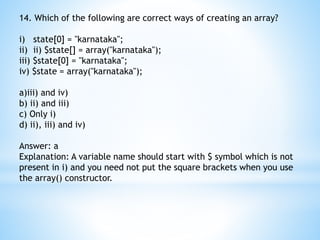 Mcq ppt Php- array | PPTX | Programming Languages | Computing