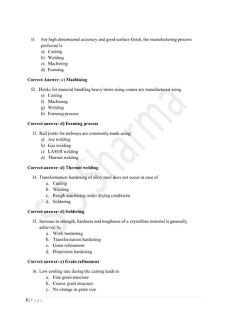 MCQ Production Technology | PDF