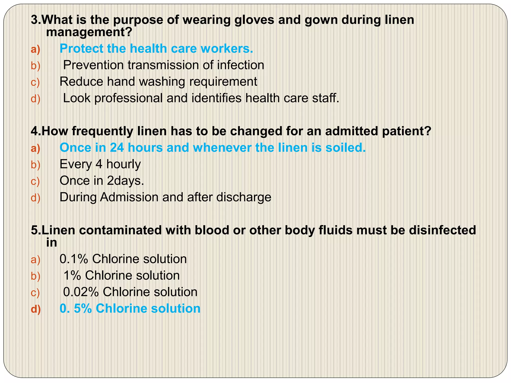 MCQ RELATED TO LINEN MANGEMENT FOR IPC COURSE.pptx