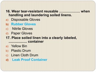 MCQ RELATED TO LINEN MANGEMENT FOR IPC COURSE.pptx