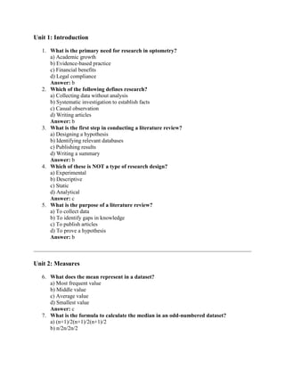 MCQ, Research Optometry, Simplified according to title | PDF