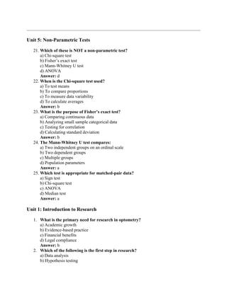 MCQ, Research Optometry, Simplified according to title | PDF