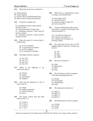 Physics Mcq's ch#4 for fsc part 1st students | PDF | Physics | Science