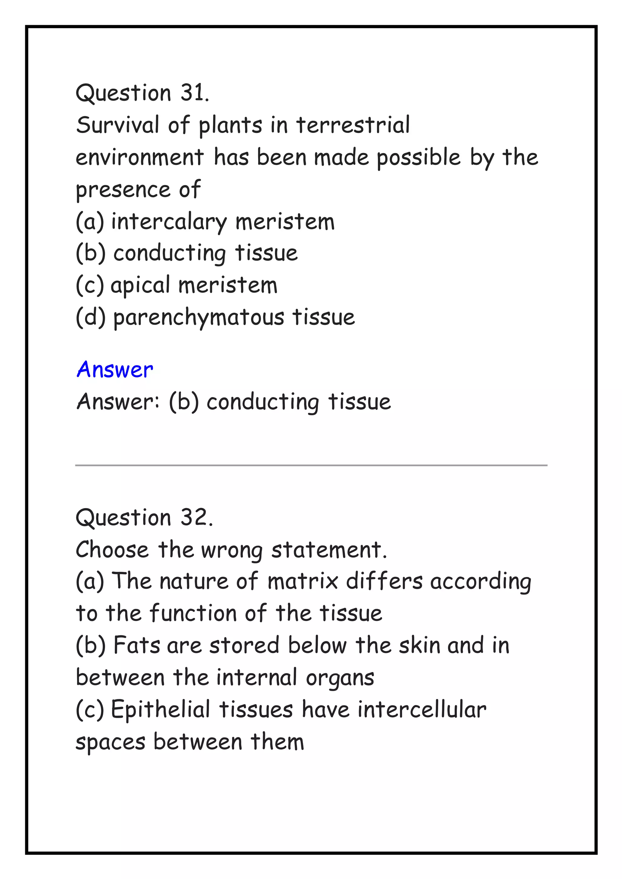 Mcq's of class 9 chapter Tissues | DOCX