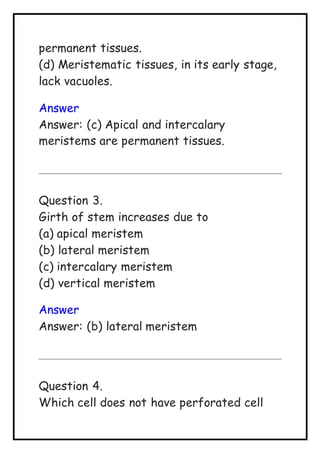 Mcq's of class 9 chapter Tissues | DOCX