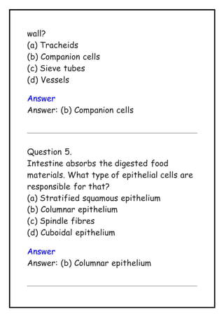Mcq's of class 9 chapter Tissues | DOCX
