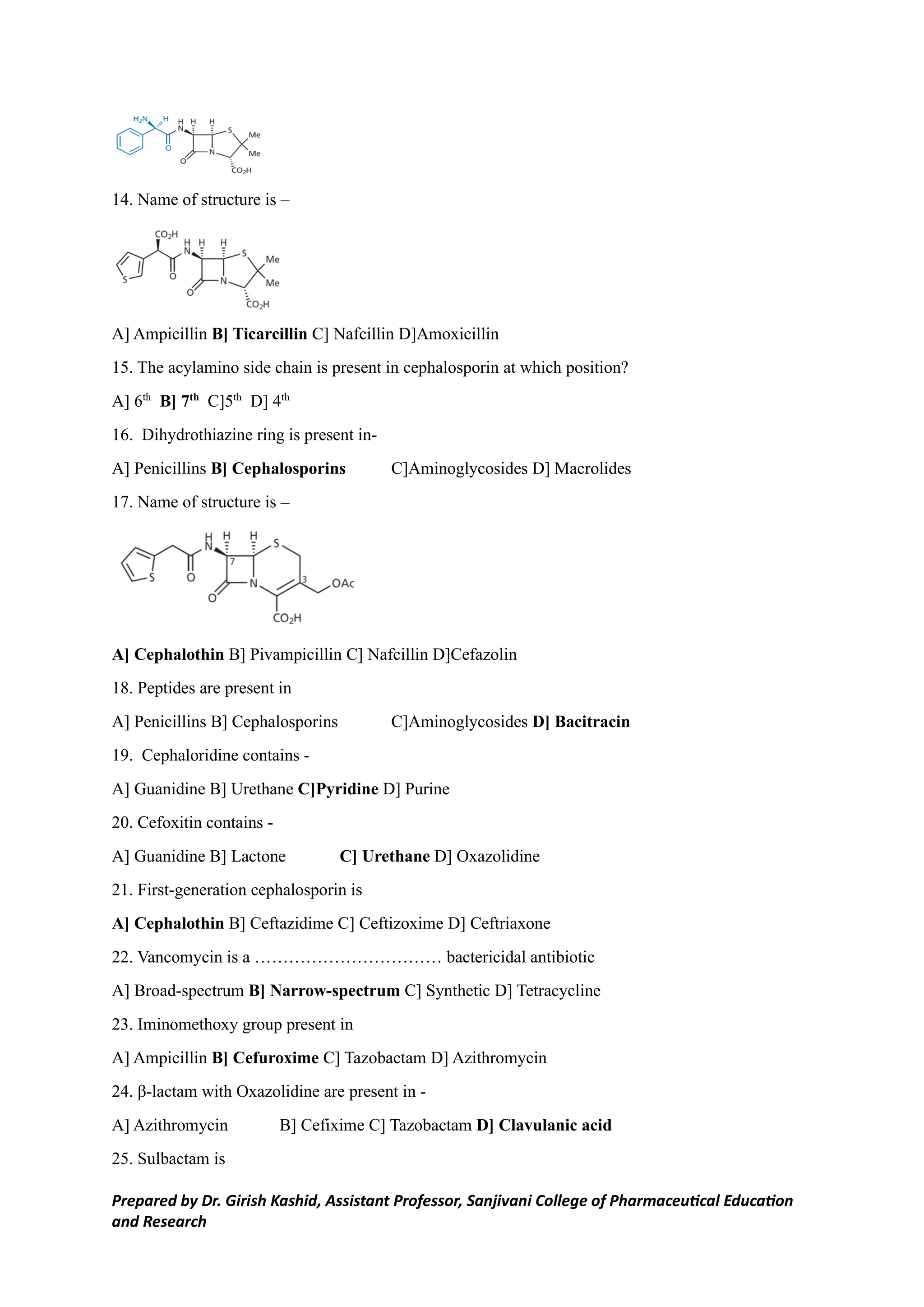 MCQs on Antibiotics and Antimalarial agents | PDF