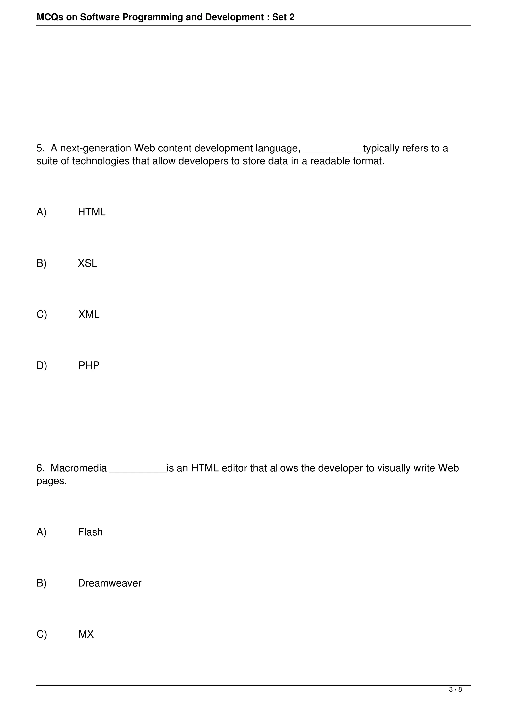 Mcqs on-software-programming-and-development--set-2 | PDF