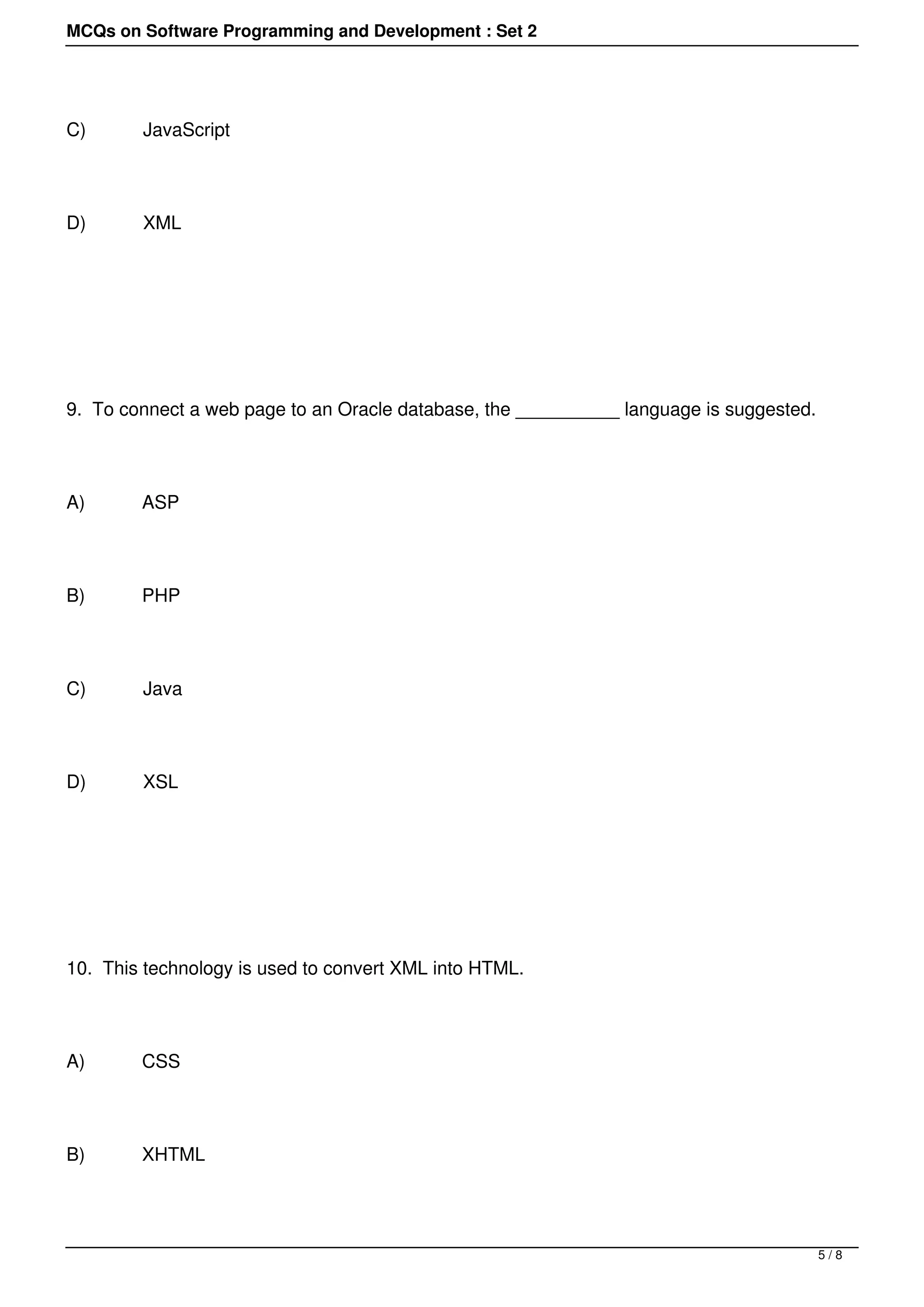 Mcqs on-software-programming-and-development--set-2 | PDF
