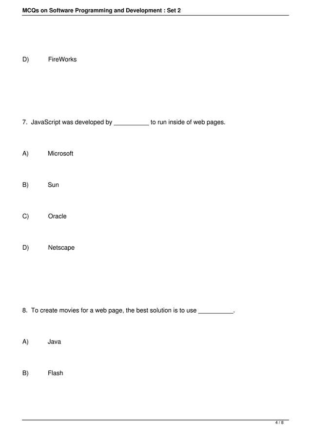 Mcqs on-software-programming-and-development--set-2 | PDF