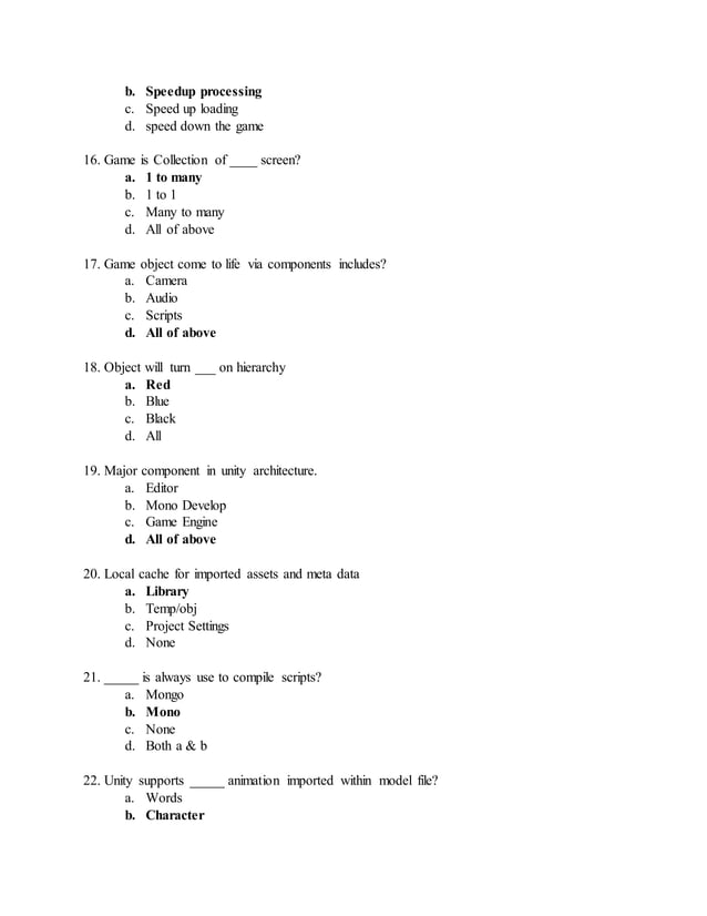 Mcqs unity | PDF | Video Game Genres | Video Gaming