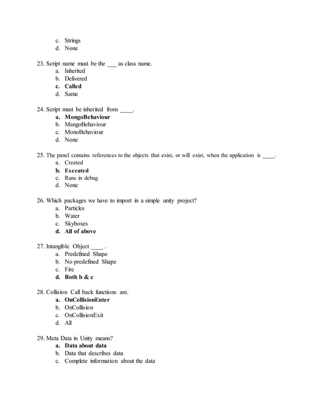 Mcqs unity | PDF | Video Game Genres | Video Gaming