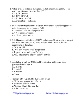 MCQs - Urinary Tract Infection in Children | PDF