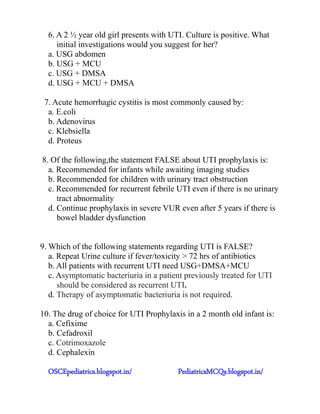 MCQs - Urinary Tract Infection in Children | PDF