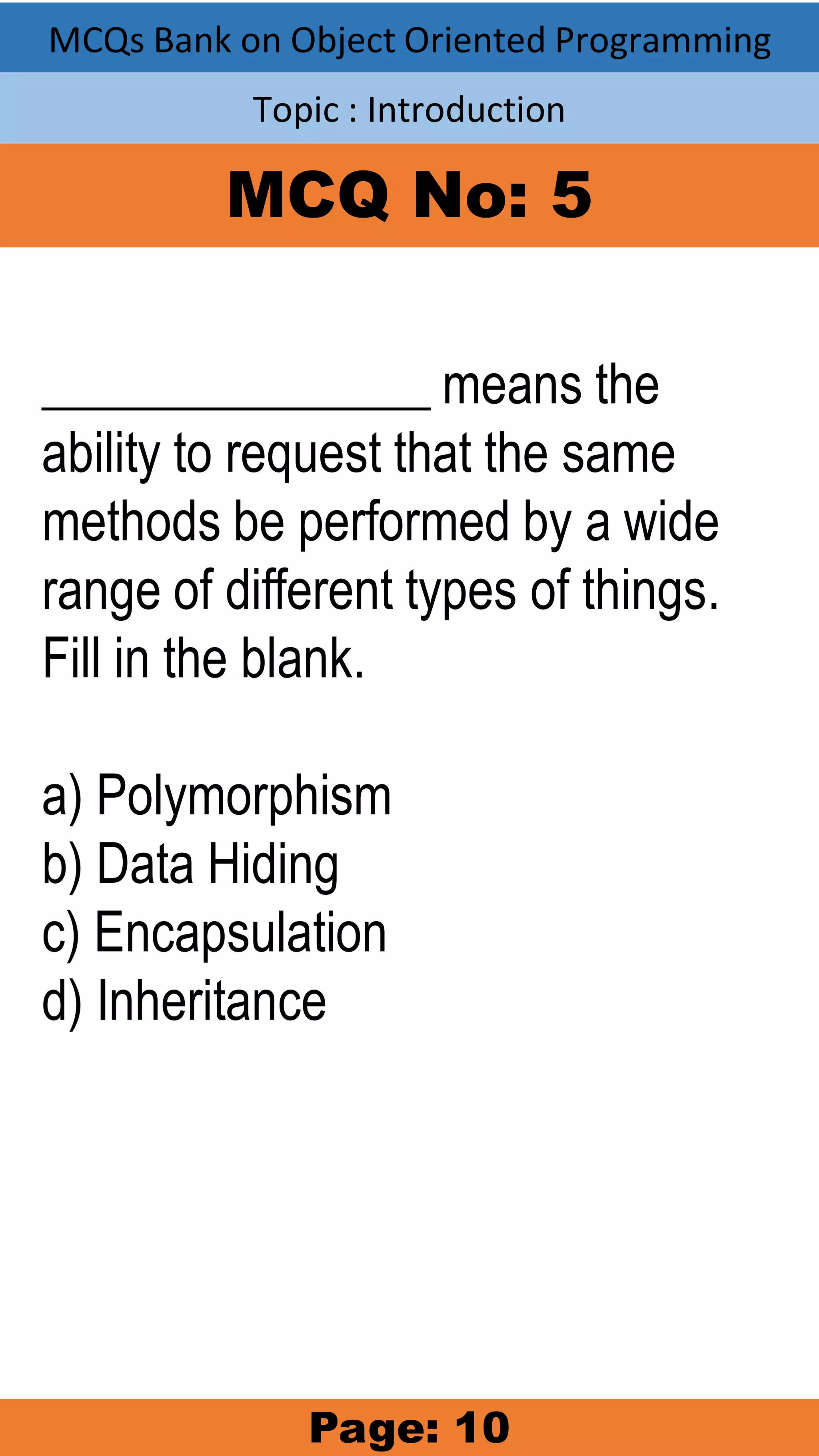 Multiple Choice Questions On Java Object Oriented Programming Bank 1 Introduction Pdf 