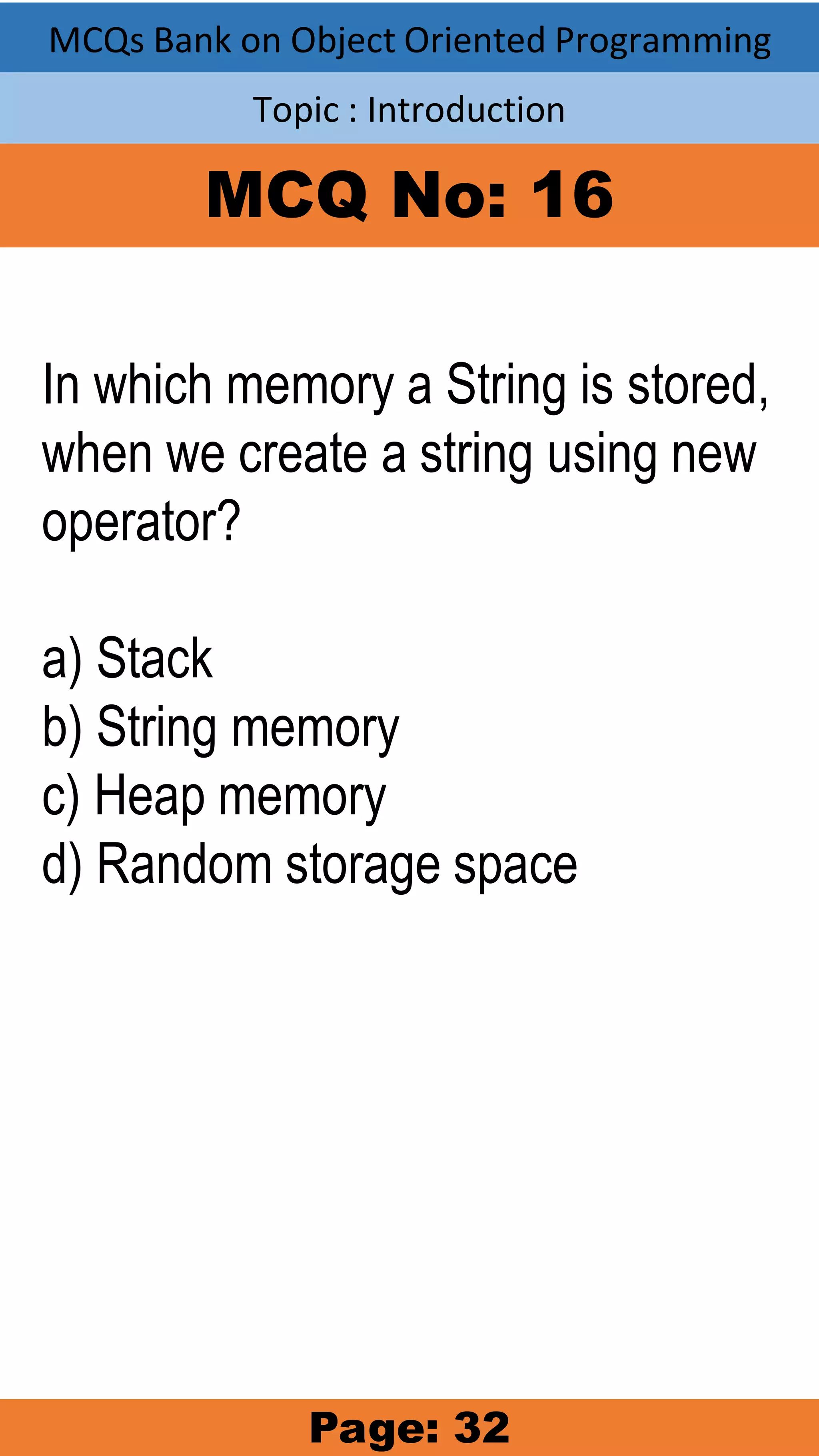 Multiple Choice Questions On Java Object Oriented Programming Bank 1 Introduction Pdf 