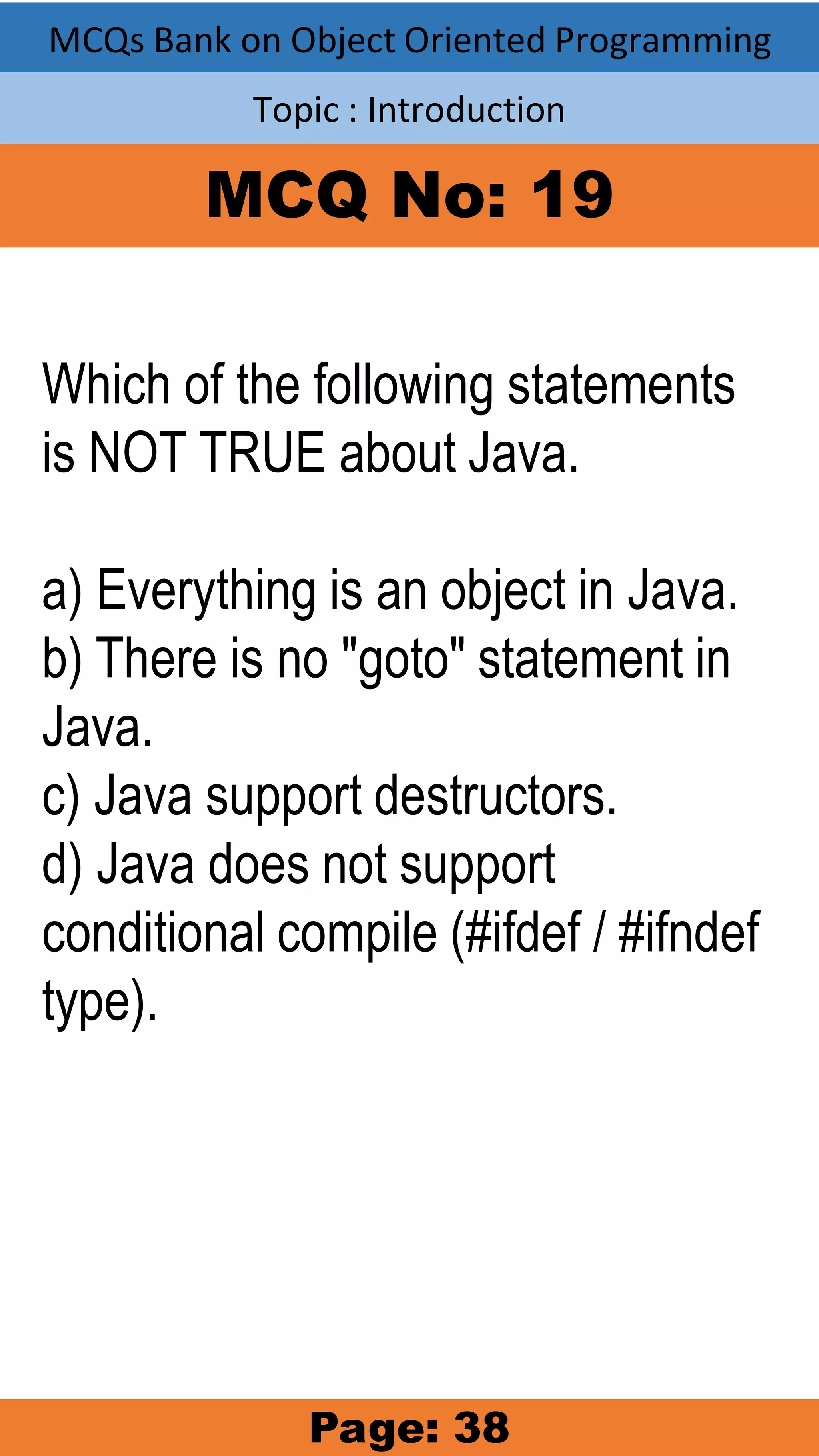 Multiple Choice Questions On Java Object Oriented Programming Bank 1 Introduction Pdf