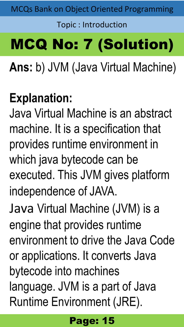 Multiple Choice Questions On Java Object Oriented Programming Bank 1