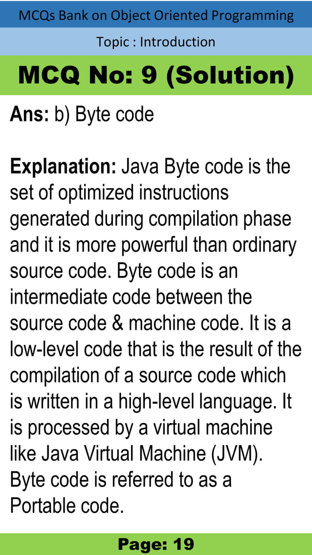 Multiple Choice Questions on JAVA (object oriented programming) bank 1 -- introduction | PDF