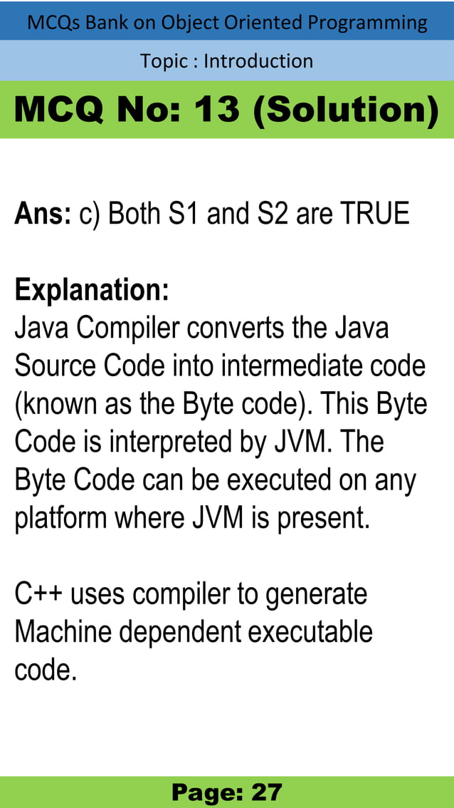 Multiple Choice Questions on JAVA (object oriented programming) bank 1 ...