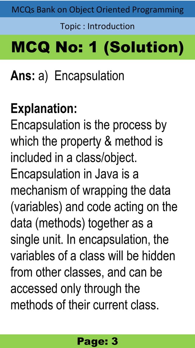 Multiple Choice Questions On Java Object Oriented Programming Bank 1