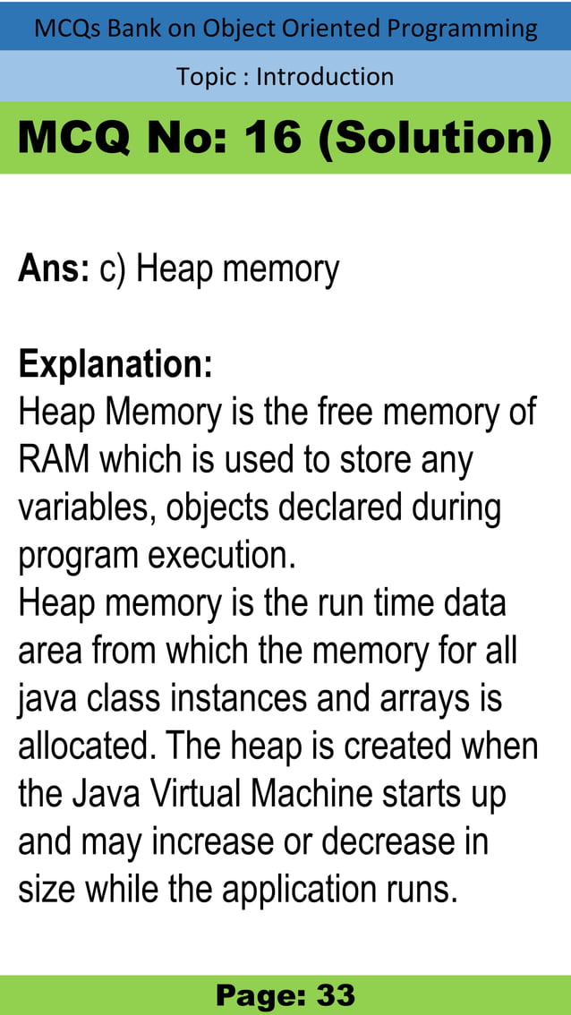 Multiple Choice Questions On Java Object Oriented Programming Bank 1