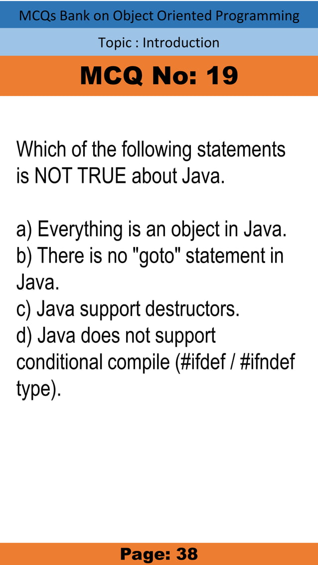 Multiple Choice Questions On Java Object Oriented Programming Bank 1 Introduction Pdf