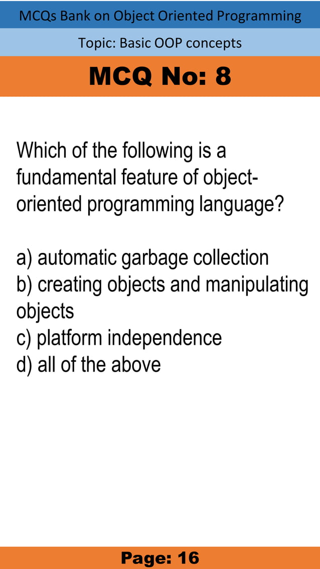 Multiple Choice Questions on JAVA (object oriented programming) bank 2 -- basic oop concepts | PDF