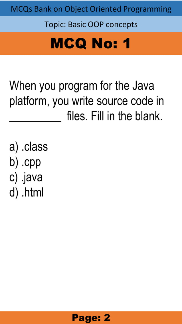 Multiple Choice Questions on JAVA (object oriented programming) bank 2 -- basic oop concepts | PDF