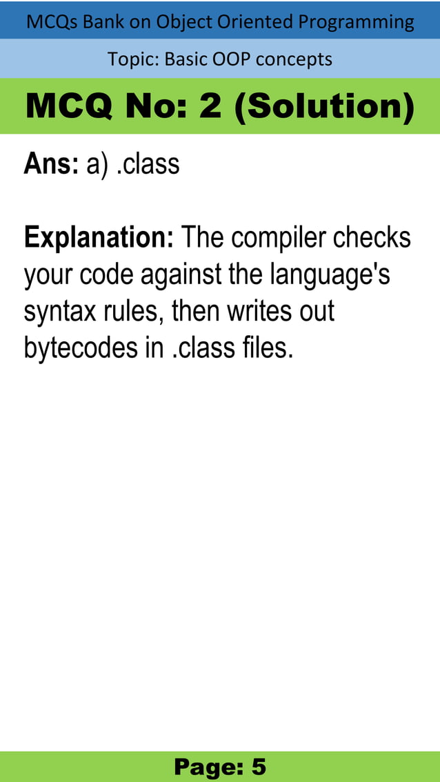 Multiple Choice Questions on JAVA (object oriented programming) bank 2 ...