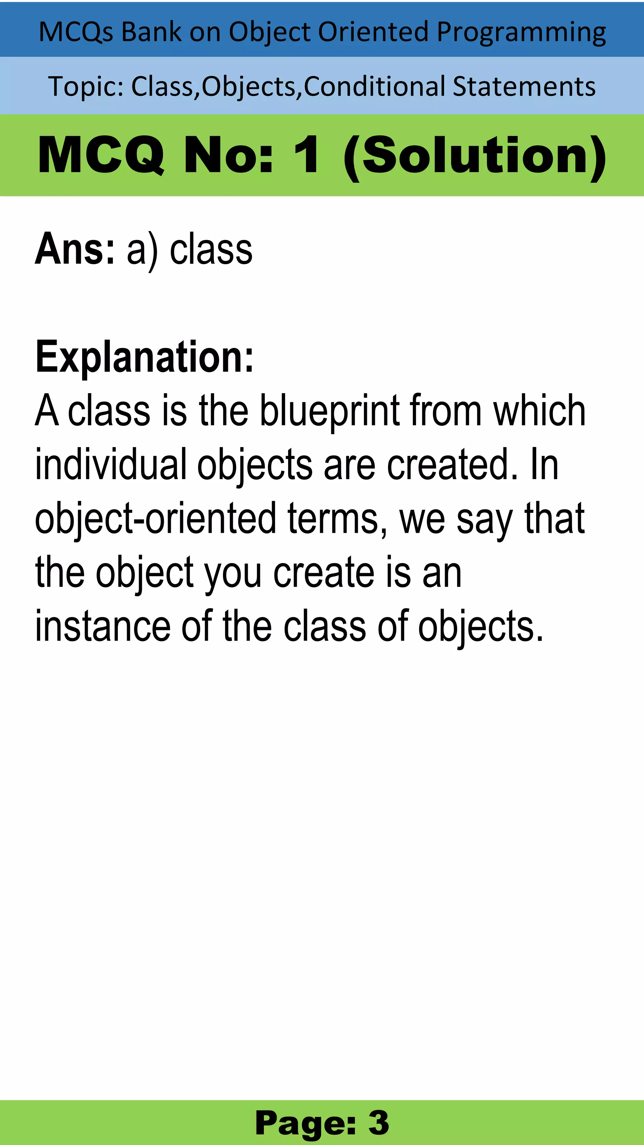 Multiple Choice Questions On Java Object Oriented Programming Bank 3 Classobjects