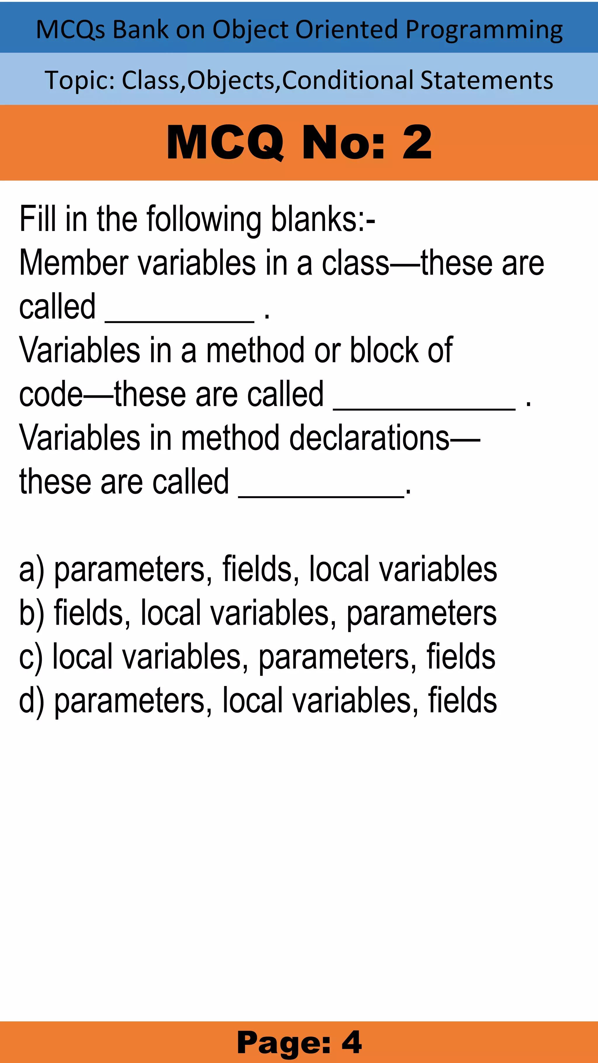 Multiple Choice Questions On Java Object Oriented Programming Bank 3 Classobjects