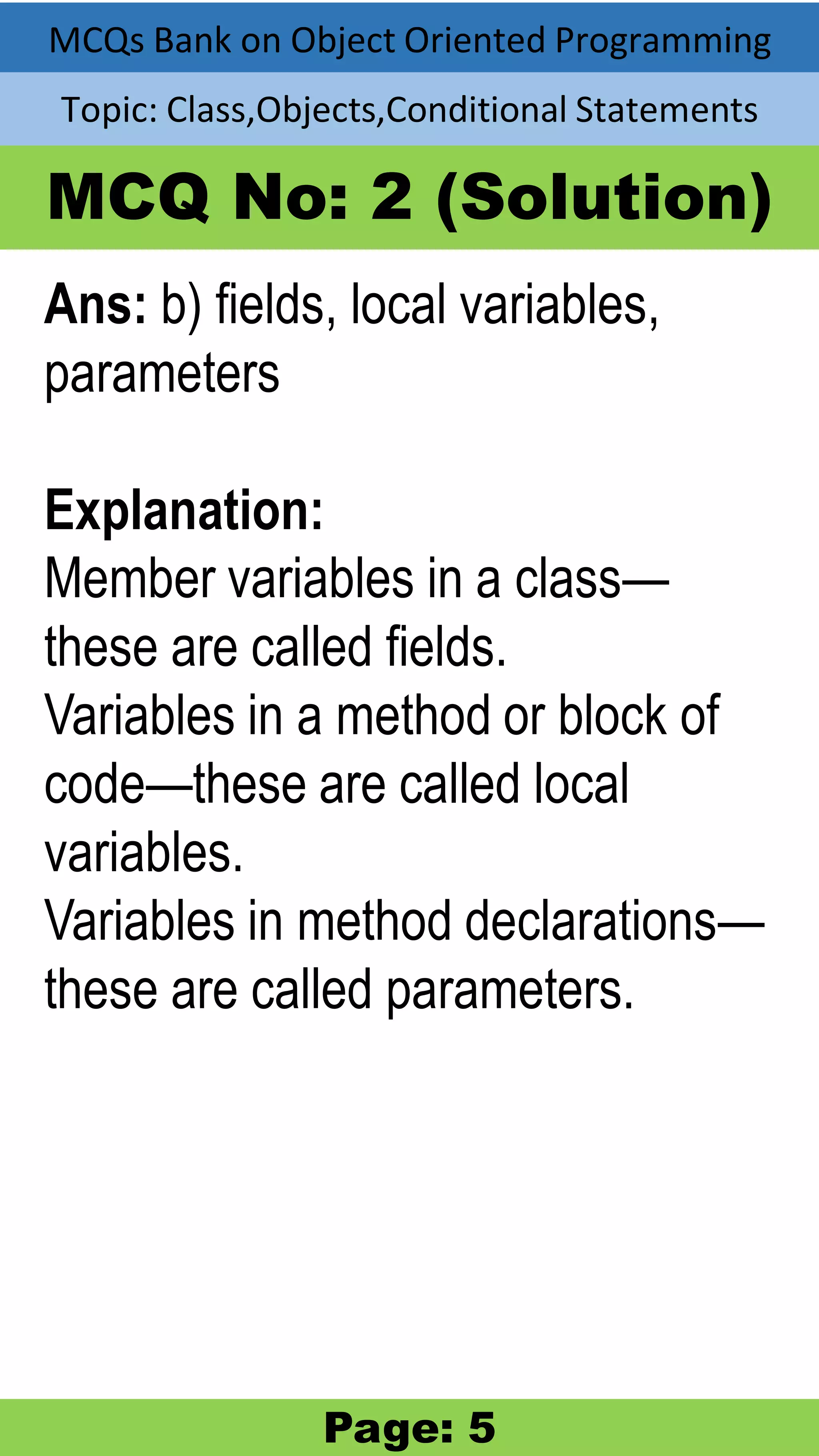 Multiple Choice Questions On Java Object Oriented Programming Bank 3 Classobjects