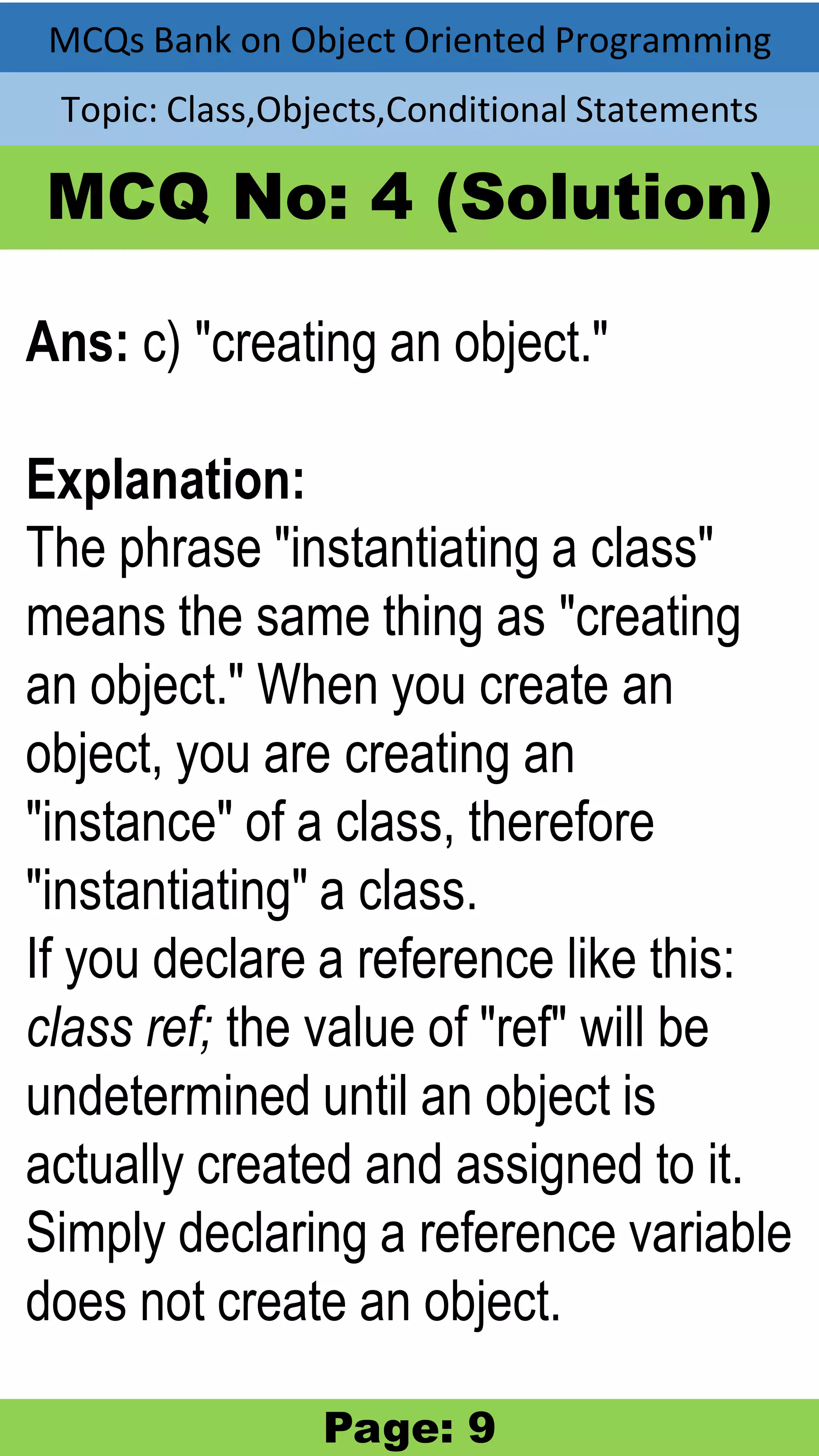 Multiple Choice Questions On Java Object Oriented Programming Bank 3 Classobjects