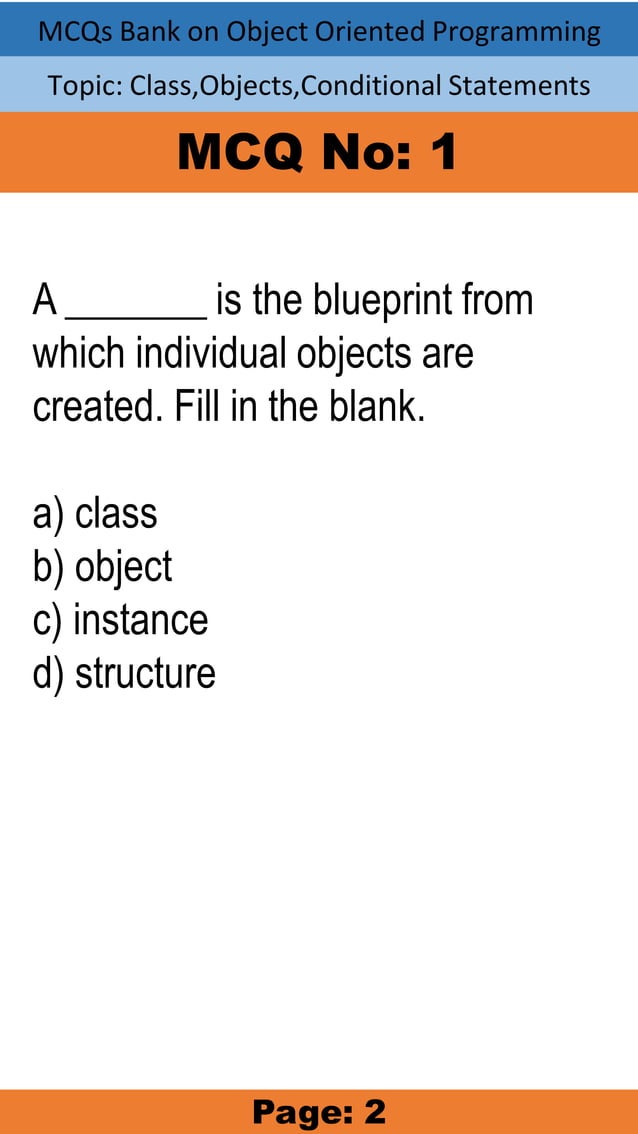 Multiple Choice Questions On Java Object Oriented Programming Bank 3 Classobjects
