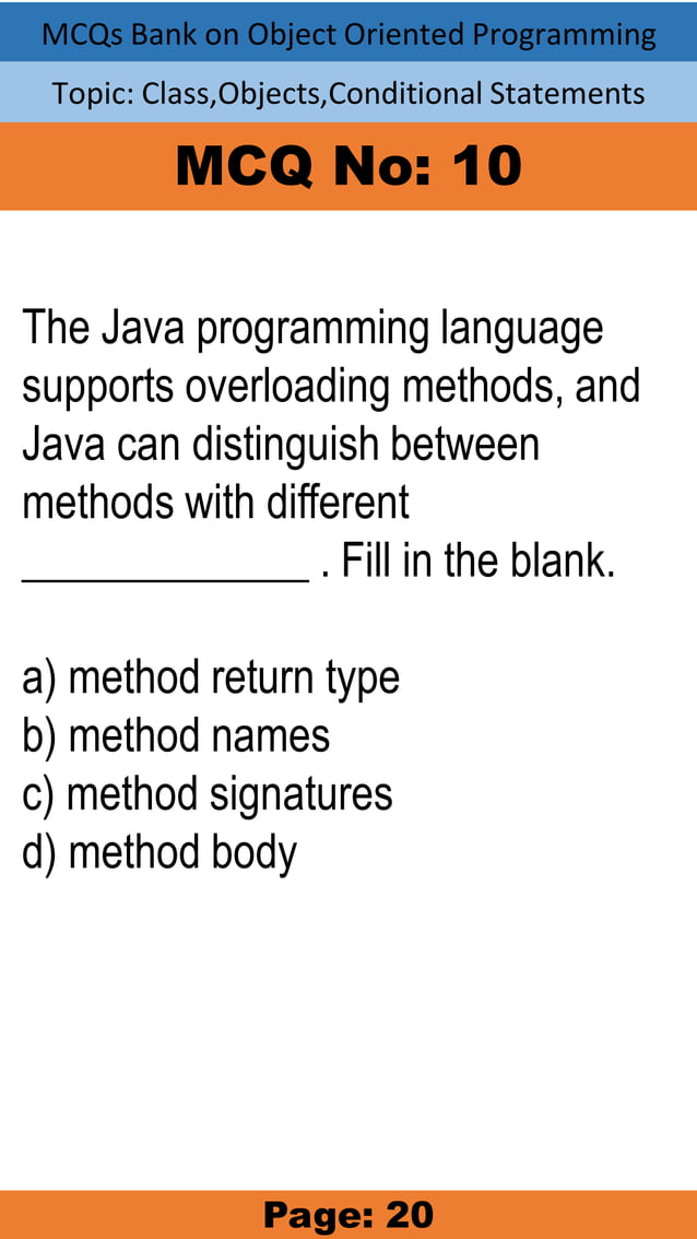Multiple Choice Questions On Java Object Oriented Programming Bank 3 Classobjects