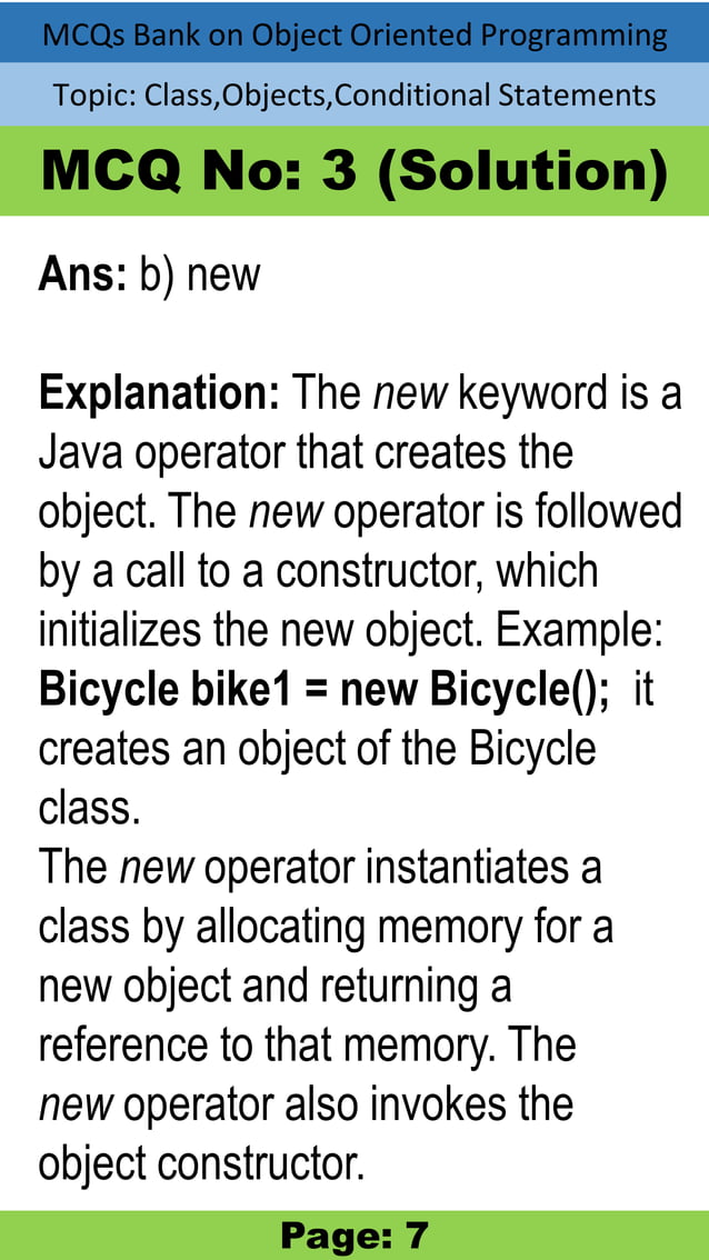 Multiple Choice Questions On Java Object Oriented Programming Bank 3 Classobjects