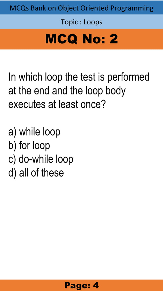 Multiple Choice Questions On Java Object Oriented Programming Bank 4 Loops Pdf