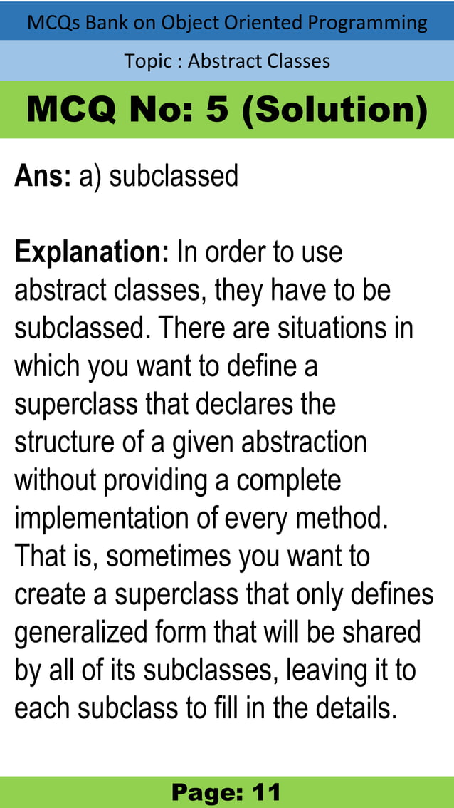 Multiple Choice Questions on JAVA (object oriented programming) bank 7 -- abstract classes | PDF