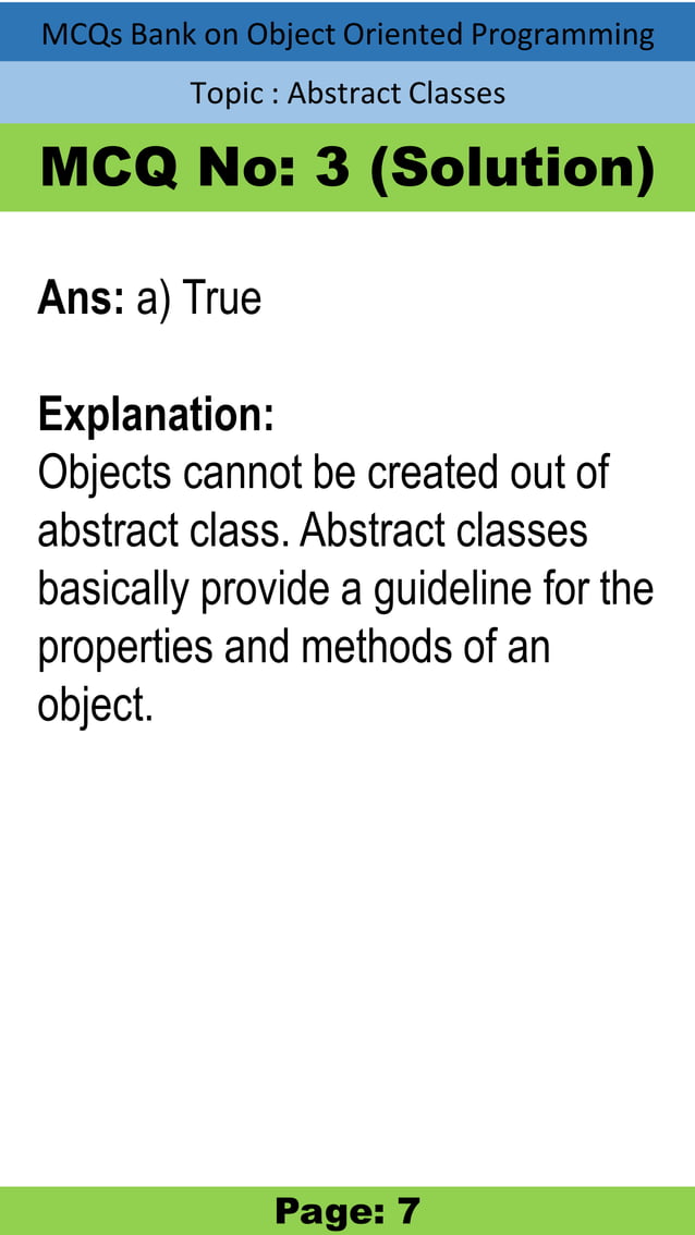 Multiple Choice Questions on JAVA (object oriented programming) bank 7 -- abstract classes | PDF