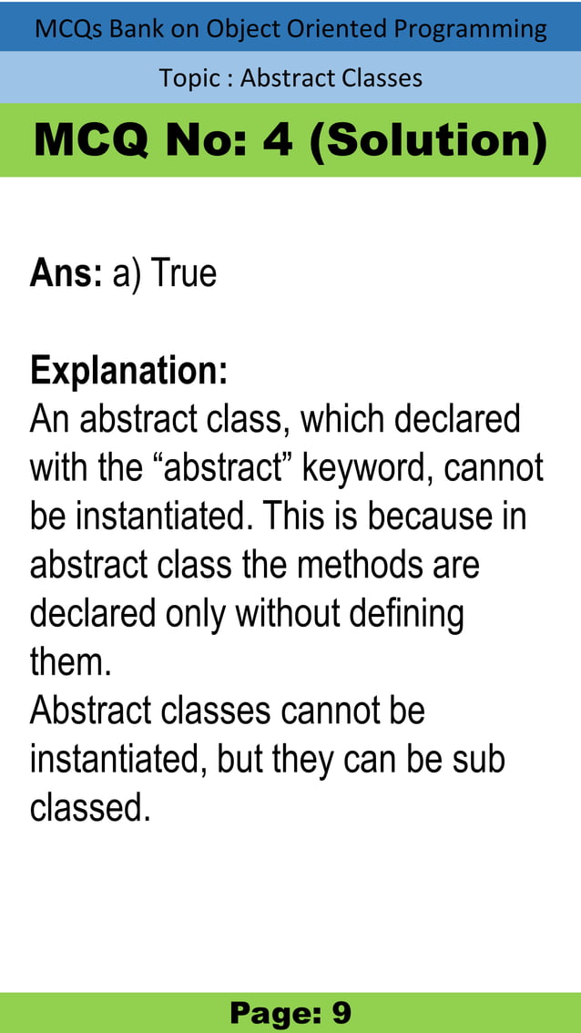 Multiple Choice Questions on JAVA (object oriented programming) bank 7 -- abstract classes | PDF
