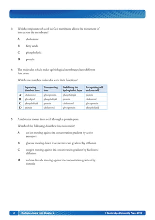 Multiple choice Membranes and Transport | PDF