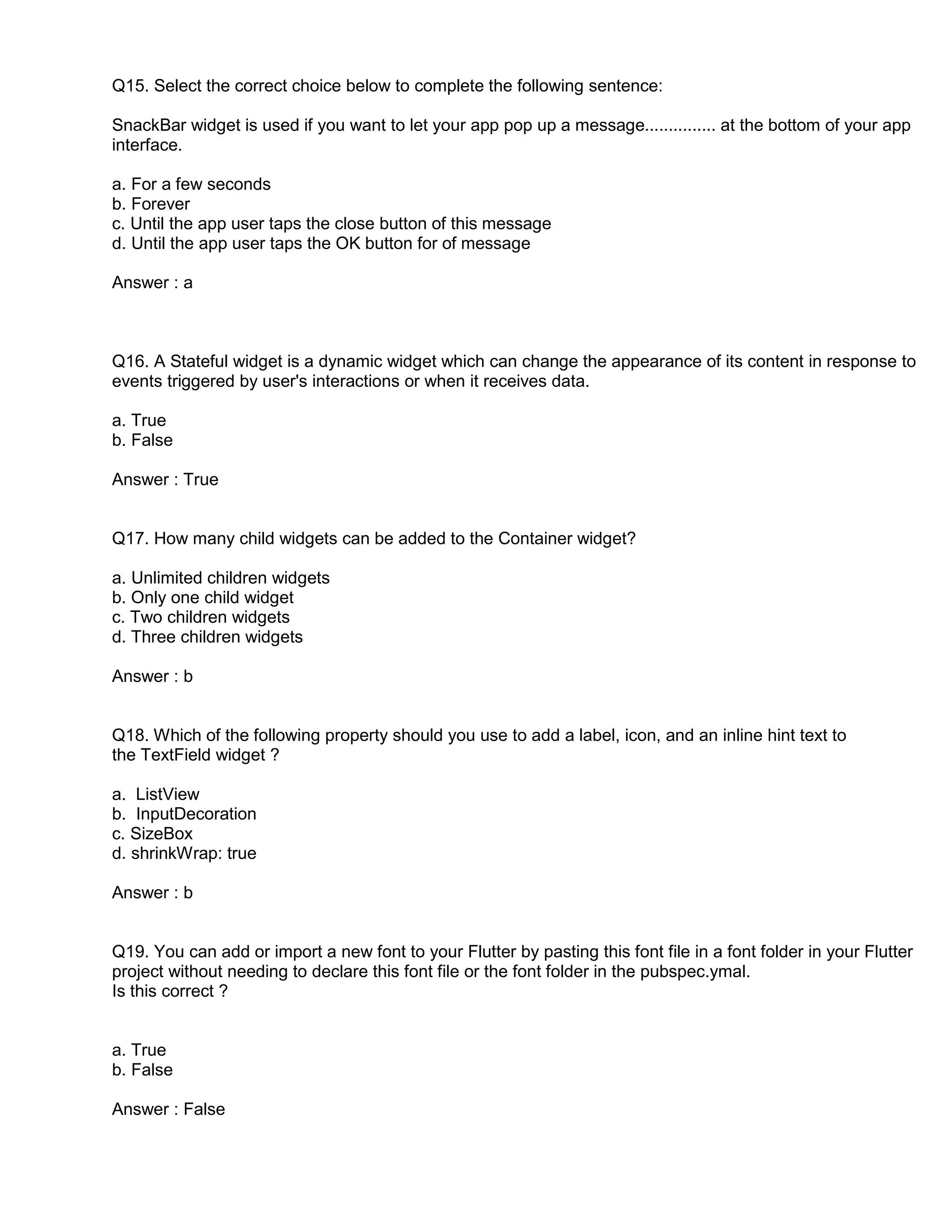 Flutter and Dart MCQS | PDF