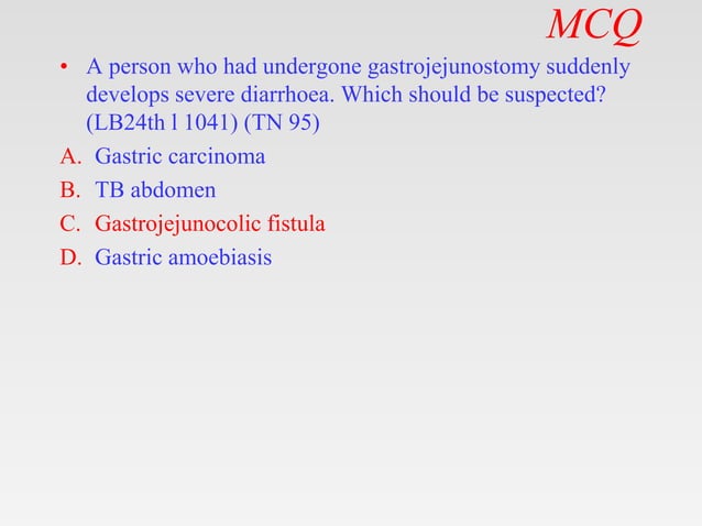 MCQs Gastrojejunocolic fistula.pptx