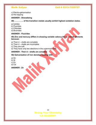 Mcqs in inorganic and physical chemistry By Malik Xufyan | PDF