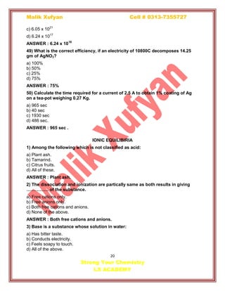 Mcqs in inorganic and physical chemistry By Malik Xufyan | PDF