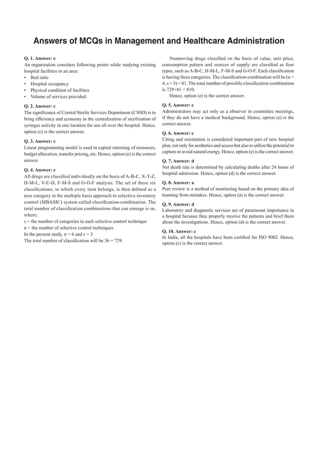 Mcqs in management and healthcare administration | PDF | Healthcare ...