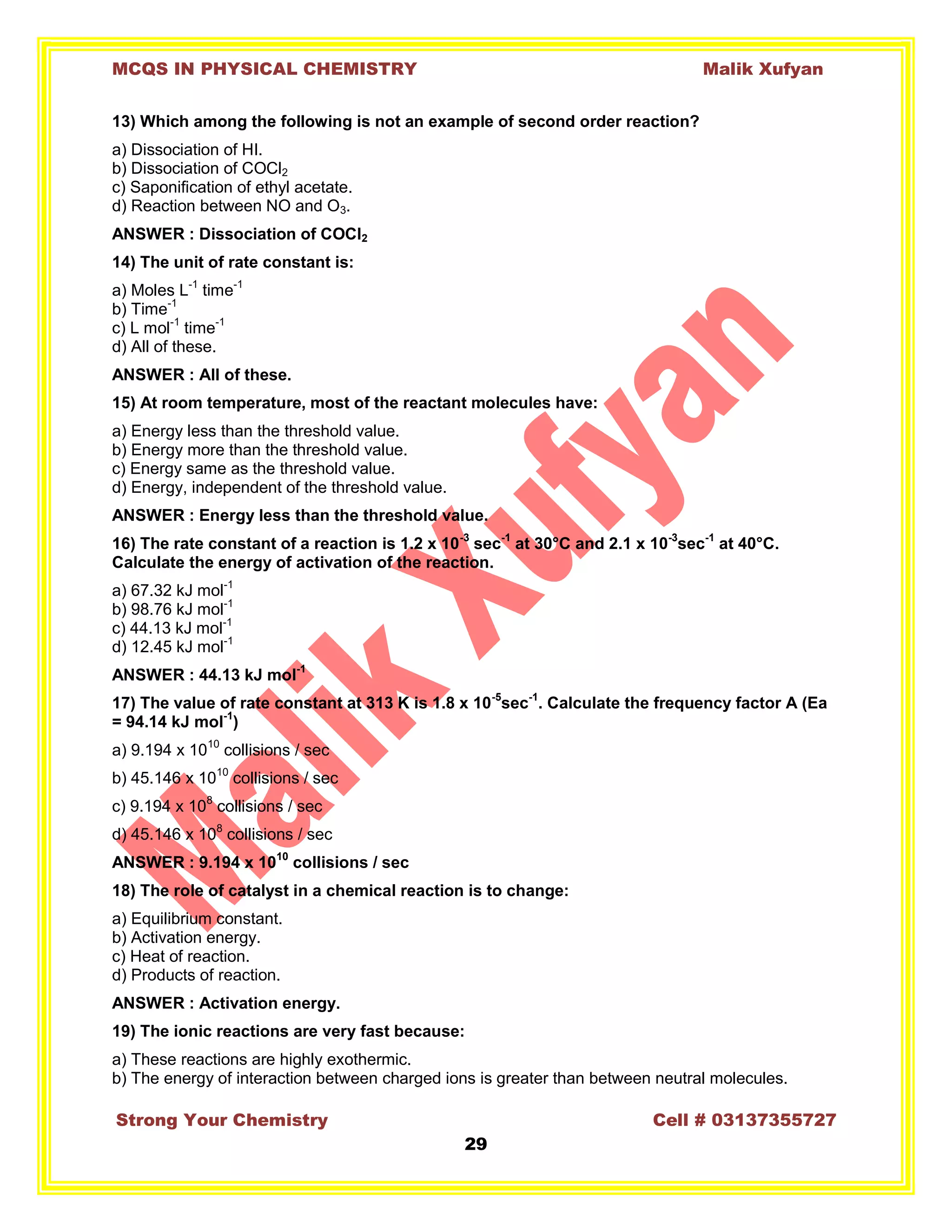 MCQS in Physical Chemistry BY Malik Xufyan | PDF